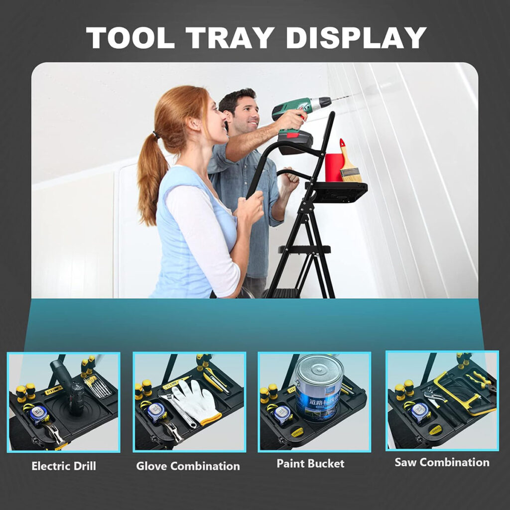 5 Step Ladder with Handrails Tool Tray – Black - JB Saeed Home & Hardware